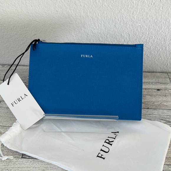 Furla | Bags | Furla Babylon Ceruleo Leather Envelope Pouch Nwt | Poshmark